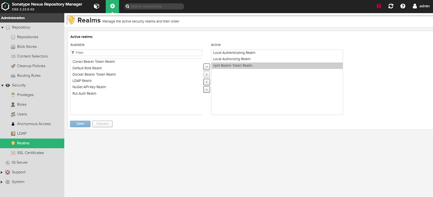 Custom node module management using private npm registry configured in Sonatype Nexus Repository